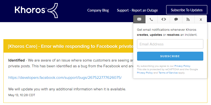 Segregate notifications and RSS feeds for status.khoros.com by product | Atlas