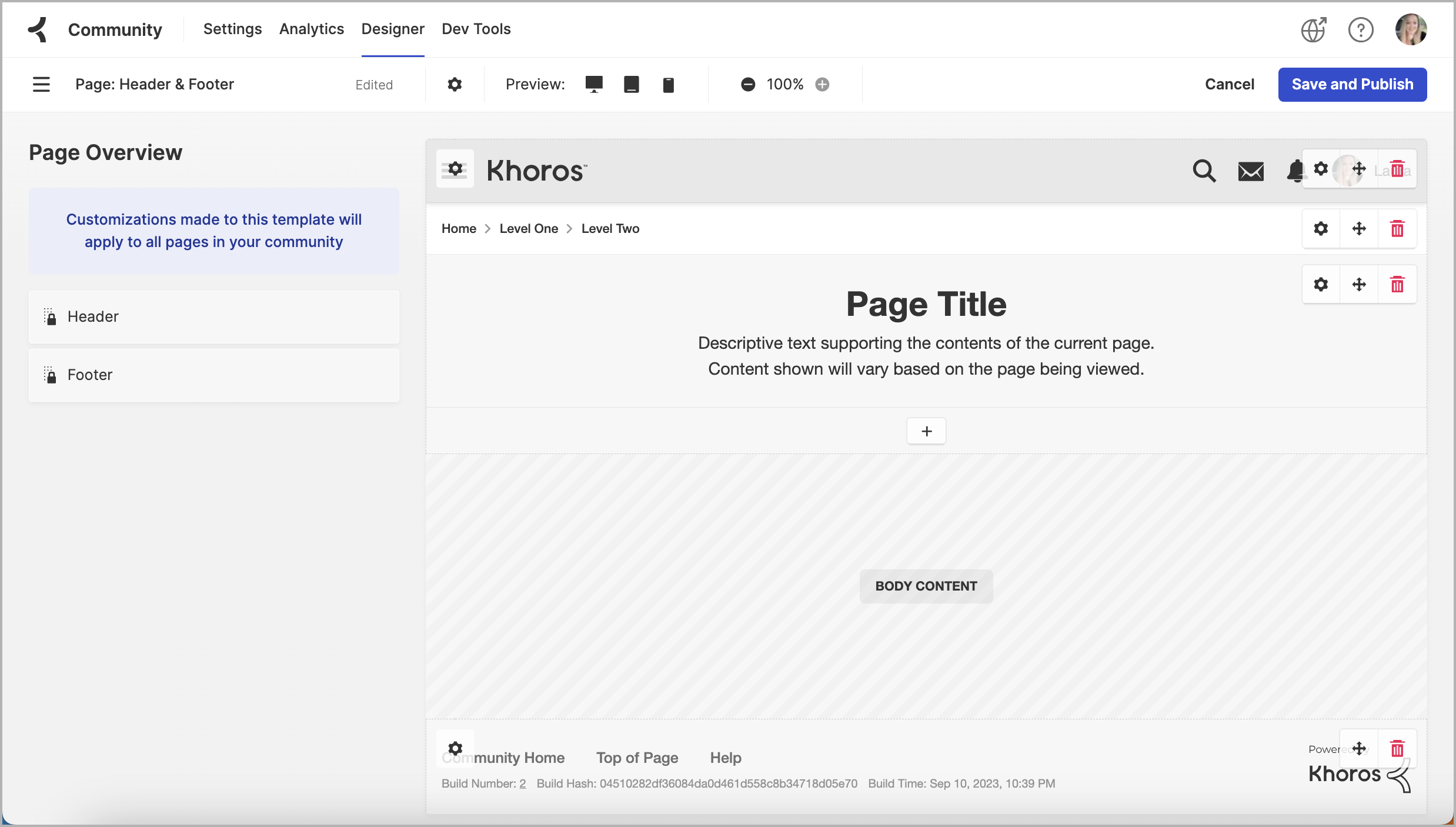 Aurora: Header and Footer configuration | Atlas