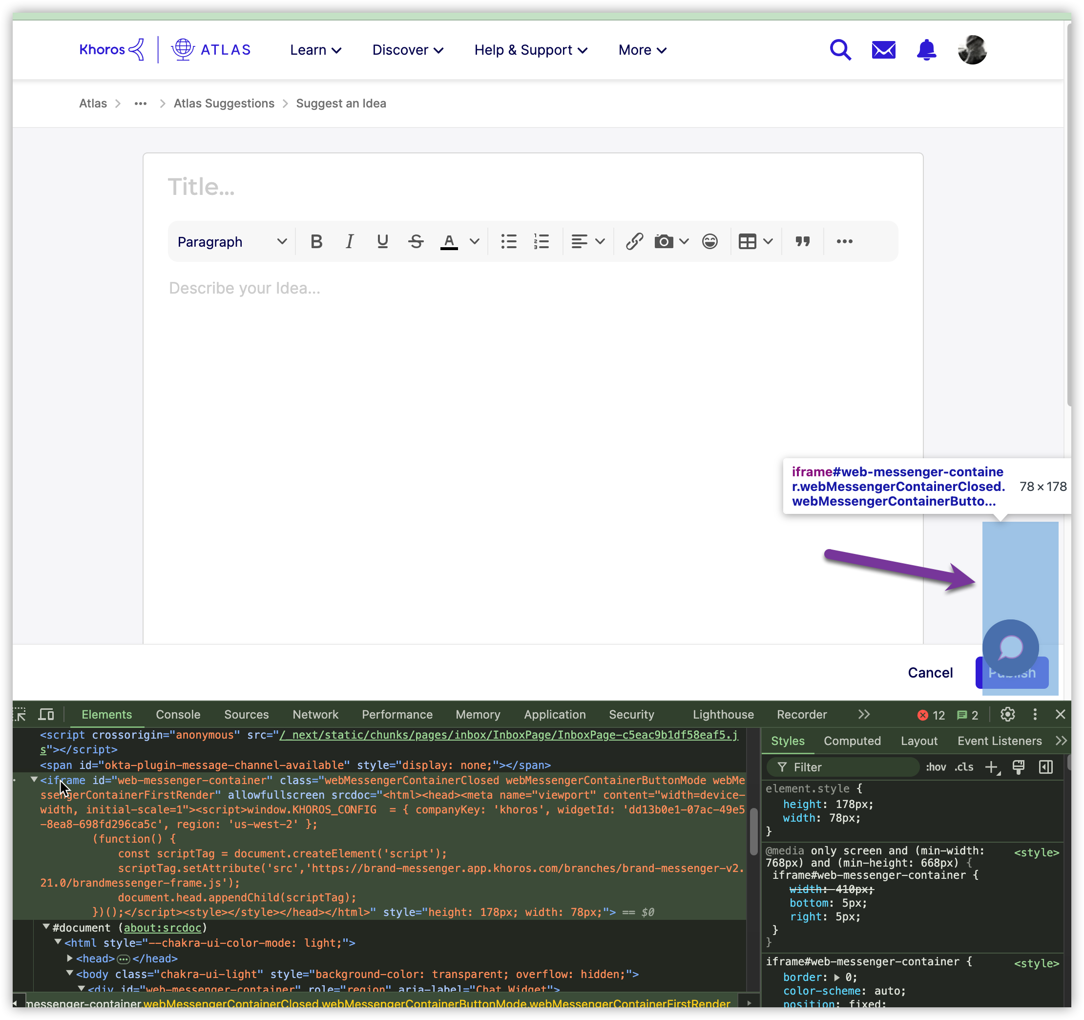 At certain widths, Maia covers up important buttons | Atlas